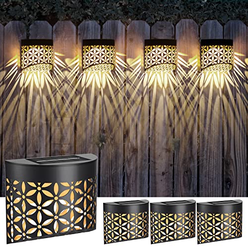 Timeflies Solar Deck Lights, 4 Pack Iron Solar Fence Lights Outdoor Waterproof Garden Decorative Lighting for Wall, Patio, Step, Stair, Yard