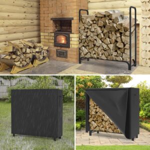 WALMANN 4ft Firewood Log Rack with Cover Outdoor, Heavy Duty Firewood Rack With Weather Resistant 600D Oxford Fabric Cover, Indoor/Outdoor Wood Rack for Firewood…