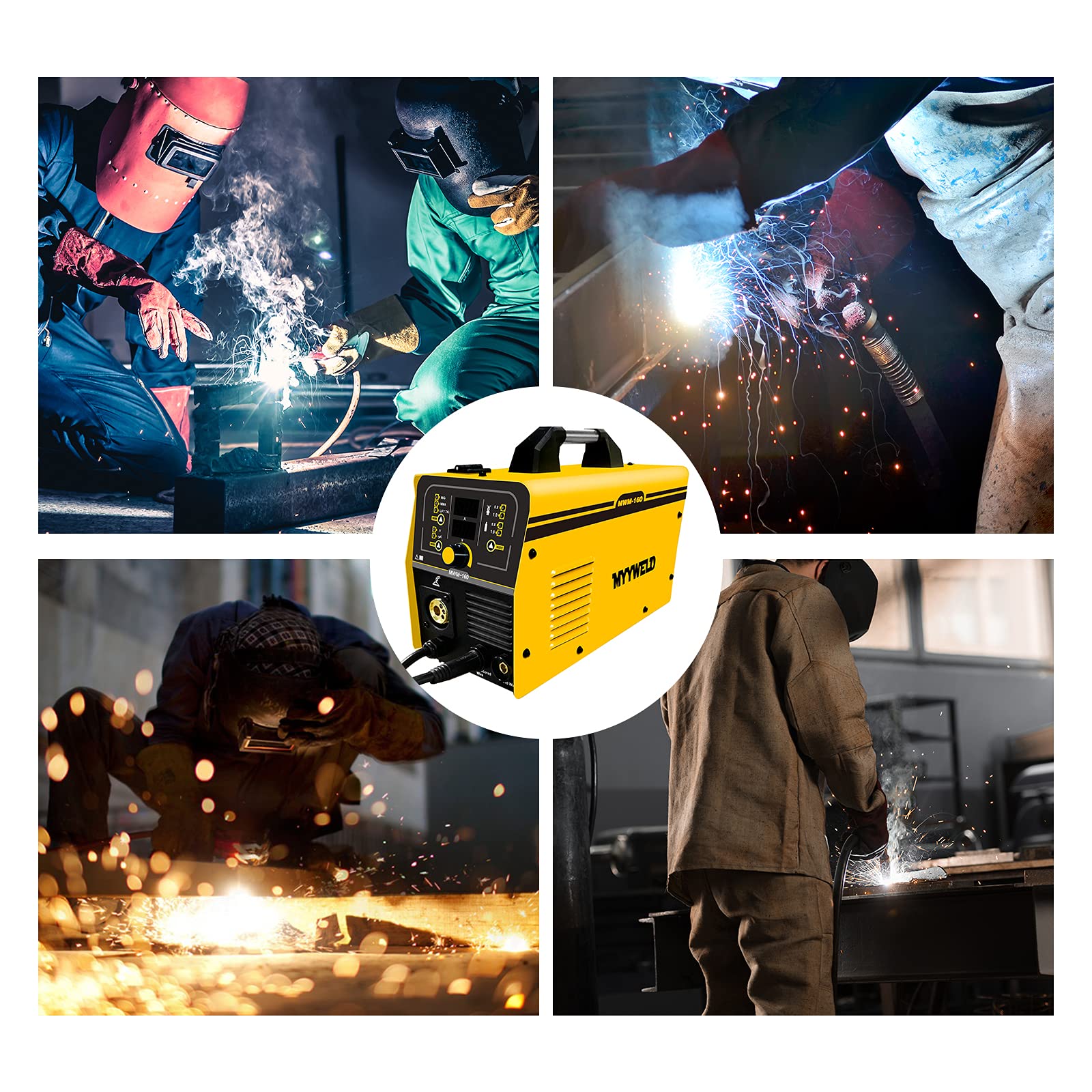 MYYWELD 160A MIG Welder, Gas/Gasless 4 in 1 Welding Machine Stick ARC/Flux MIG/Solid Wire/LIFT TIG Welder with IGBT Inverter，220V Flux Core Wire Welder