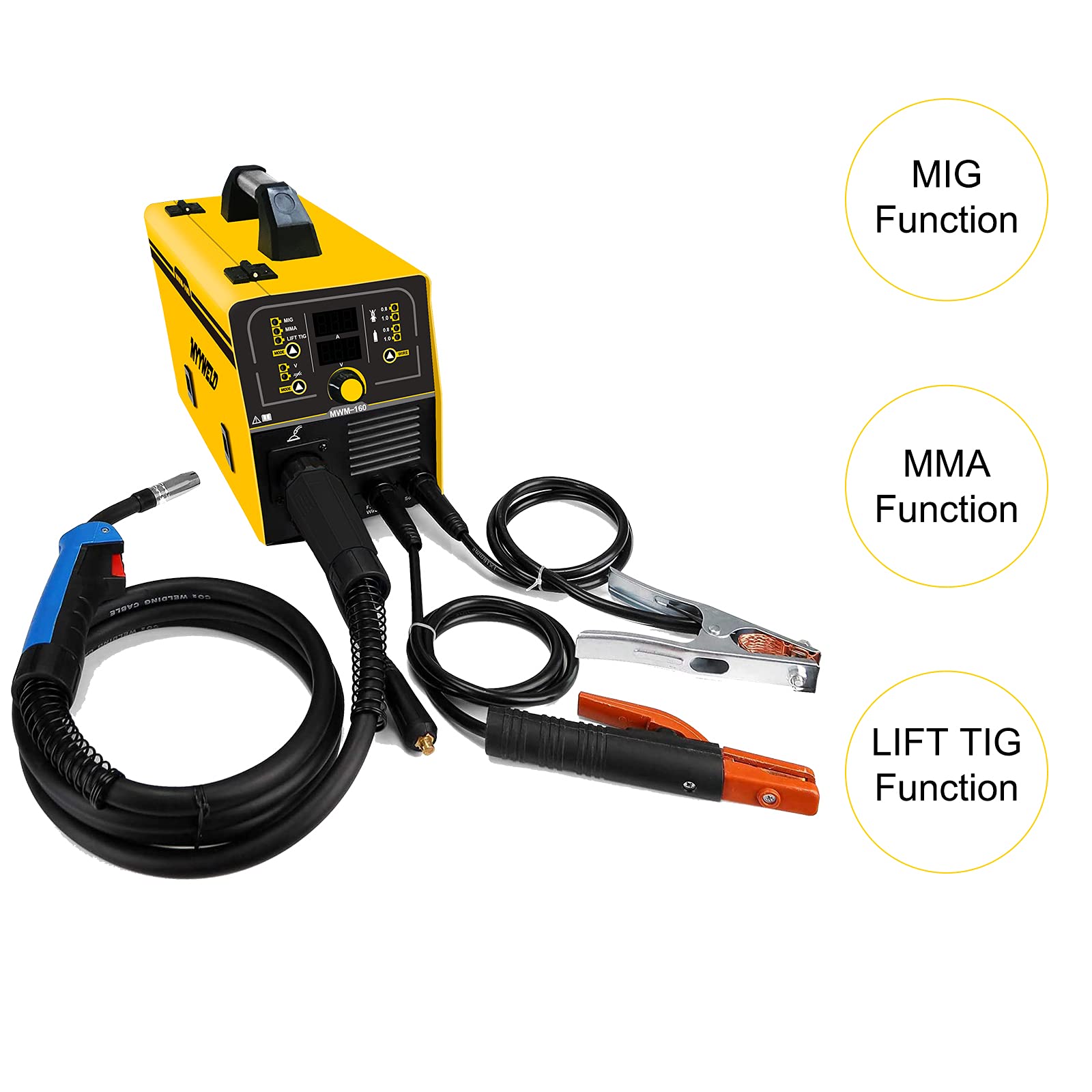 MYYWELD 160A MIG Welder, Gas/Gasless 4 in 1 Welding Machine Stick ARC/Flux MIG/Solid Wire/LIFT TIG Welder with IGBT Inverter，220V Flux Core Wire Welder