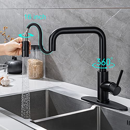 Kitchen Faucet Single Handle Stainless Steel Kitchen Sink Faucet with Pull Out Sprayer Matte Black