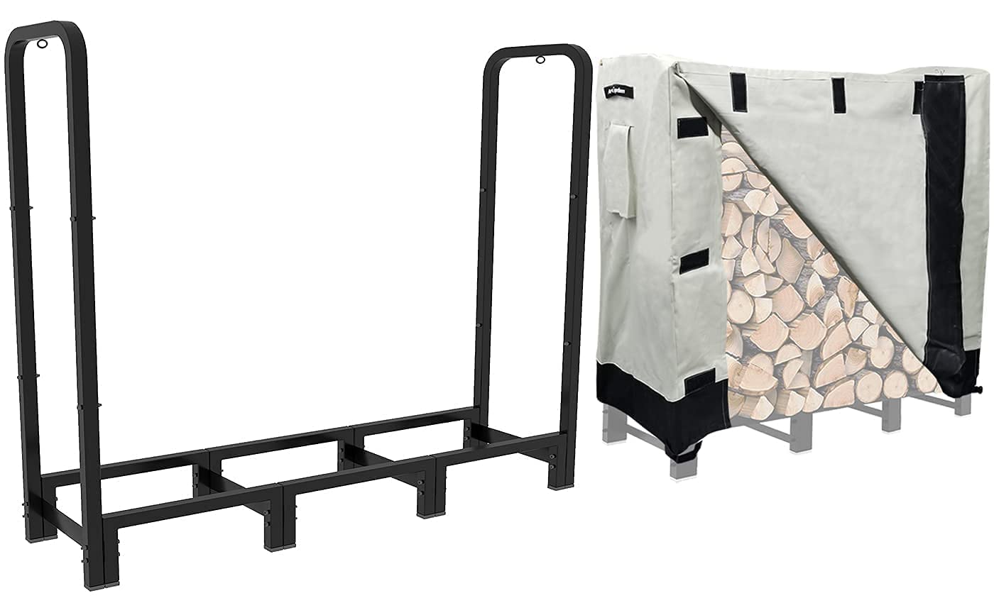 Artibear Firewood Rack Stand 4ft With Log Holder Cover For Outdoor Indoor Fireplace Wood Pile Storage Stacker Organzier