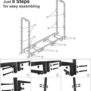 Artibear Firewood Rack Stand 4ft With Log Holder Cover For Outdoor Indoor Fireplace Wood Pile Storage Stacker Organzier