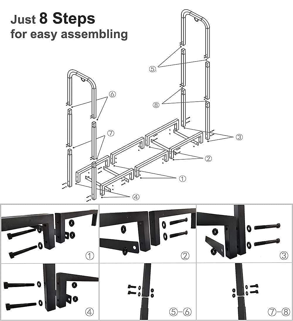 Artibear Firewood Rack Stand 4ft With Log Holder Cover For Outdoor Indoor Fireplace Wood Pile Storage Stacker Organzier