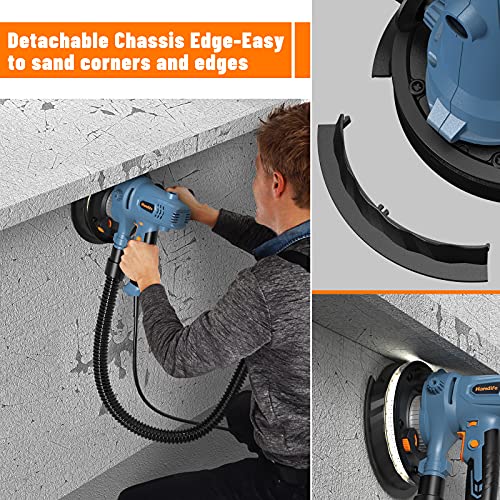 Drywall Sander Handife 7A 800W Electric Foldable Wall Sander, Double-Deck LED Lights Sander, 800-1800RPM Electric Drywall Sander w/Dust-Free Automatic Vacuum System and 12 pcs Sanding Discs (Handheld)