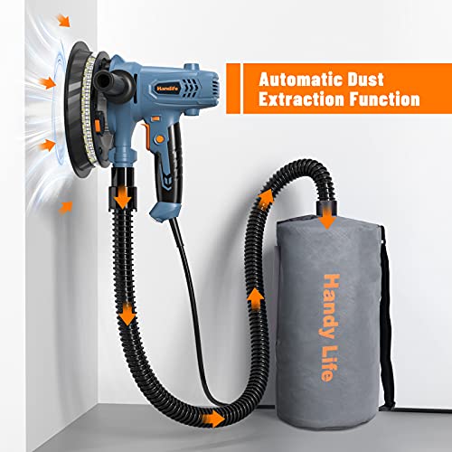 Drywall Sander Handife 7A 800W Electric Foldable Wall Sander, Double-Deck LED Lights Sander, 800-1800RPM Electric Drywall Sander w/Dust-Free Automatic Vacuum System and 12 pcs Sanding Discs (Handheld)