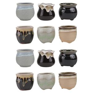 happyyami 12pcs ceramic thumb basin mini flower planter ceramic floral vase flower pot table decoration green decor clay pots window ceramic flower pot succulents ceramics pearlescent