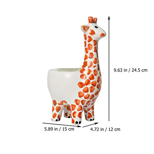 Happyyami Giraffe Flower Pot Animal Bonsai Holder Planter pots for Indoor Plants Mini Succulent Pot Cute Succulent pots Vase Floral Decor Cartoon Succulent Planter Ceramics Toy White Desk