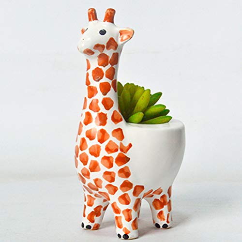 Happyyami Giraffe Flower Pot Animal Bonsai Holder Planter pots for Indoor Plants Mini Succulent Pot Cute Succulent pots Vase Floral Decor Cartoon Succulent Planter Ceramics Toy White Desk