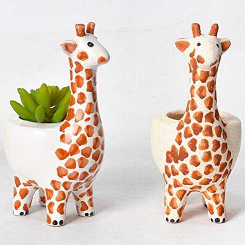 Happyyami Giraffe Flower Pot Animal Bonsai Holder Planter pots for Indoor Plants Mini Succulent Pot Cute Succulent pots Vase Floral Decor Cartoon Succulent Planter Ceramics Toy White Desk