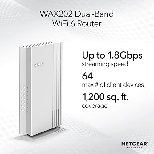 NETGEAR 4-Stream WiFi 6 Dual-Band Gigabit Router (WAX202) – AX1800 Wireless Speed (Up to 1.8 Gbps) | Coverage up to 1,200 sq. ft., 40 Devices