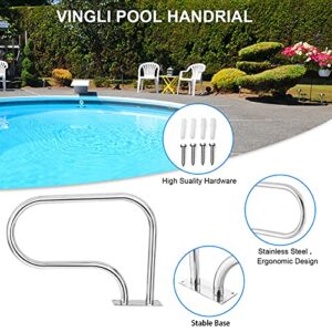 VINGLI 2PCS Swimming Dual Pool Hand Rail, Stainless Steel 3-Bend Pool Stair for Inground Pool with Quick Mount Brace Plate 32x22.5''