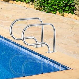 VINGLI 2PCS Swimming Dual Pool Hand Rail, Stainless Steel 3-Bend Pool Stair for Inground Pool with Quick Mount Brace Plate 32x22.5''