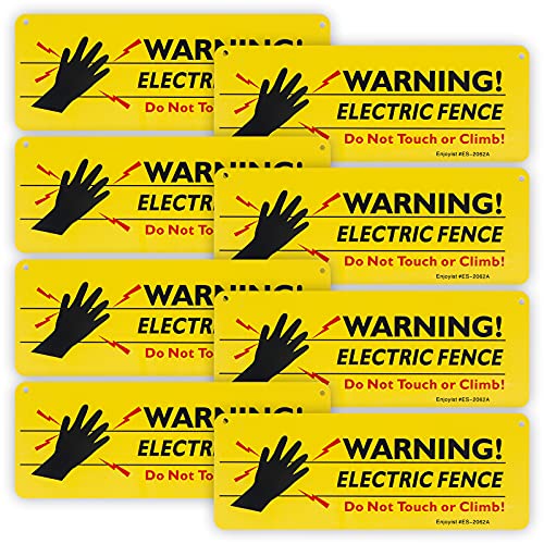 8-Pack Warning Electric Fence Safe Sign, 10"x 3.5" Plastic Sign