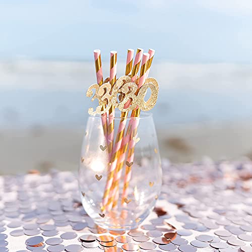 30th Birthday Decor Paper Straws – Metallic Rose Gold & Blush Reusable Straws – Party Straws for Birthday Decorations – Glitter Straws w/Cut-Out Number 30 – Set of 10