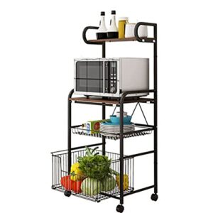 gdrasuya10 kitchen baker's rack microwave stand cart on wheels 4 tier shelves with large metal baskets utility storage shelf rolling cart fruit vegetable kitchen organizer rack