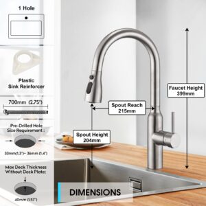 CREA Kitchen Faucet,Kitchen Faucet with Pull Down Sprayer,RV Kitchen Sink Faucet,Stainless Steel Kitchen Faucet Single Handle 3 or 1 Hole High Arc Mixer Water Faucet for Kitchen Sink Farmhouse Camper