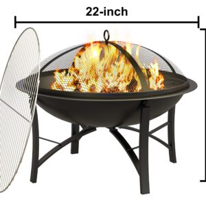 Fire Beauty Fire Pit for Outside Wood Burning Firepit BBQ Grill Steel Fire Bowl with Spark Screen Cover, Log Grate, Poker for Camping Beach Bonfire Picnic Backyard Garden