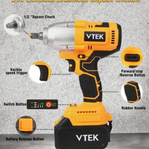 VTEK Brushless Impact Wrench 1/2 Inch Chuck,Max Torque 700N.m Cordless Impact Wrench 515 ft-lbs,Impact Gun for Car Tiers…