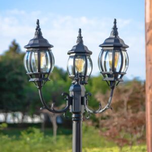 LUTEC LED Outdoor Post Light with Triple-Head, Hardwired Vintage Street Lights for Lawn Patio Yard Pathway Garden Black Light Pole with Clear Glass Panels - Black