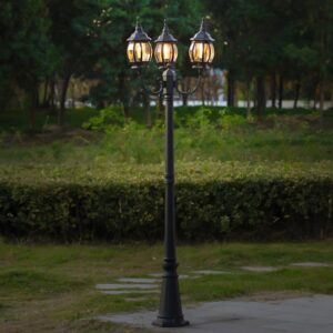 LUTEC LED Outdoor Post Light with Triple-Head, Hardwired Vintage Street Lights for Lawn Patio Yard Pathway Garden Black Light Pole with Clear Glass Panels - Black