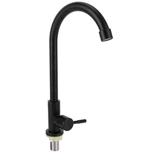 Hyuduo Kitchen Water Tap, G1/2 90 Degree Rotating Single Cold Kitchen Sink Basin Faucet, Stainless Steel, Matte Black,washbasin Faucet