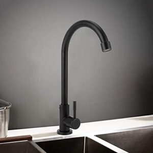 Hyuduo Kitchen Water Tap, G1/2 90 Degree Rotating Single Cold Kitchen Sink Basin Faucet, Stainless Steel, Matte Black,washbasin Faucet