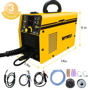 MYYWELD Mig Welder 130D, 110/220V Dual Voltage Gas/Gasless multiprocess welder, Solid Wire/Flux MIG/Stick ARC/Lift TIG 4 in 1, IGBT Inverter Welding Machine