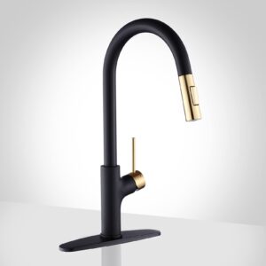 achelous black and gold kitchen faucet with pull down magnetic docking sprayer,stainless steel pull out rv kitchen sink faucets,single handle deck mount,grifos de cocina (black and gold)