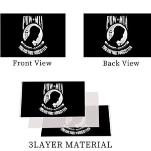 Pow Mia Flag 2x3 Ft Outdoor Heavy Duty Polyester Military Pow Flags Double Sided 3 Ply Banner 200D with Durable Canvas Header and 2 Brass Grommets Pow mia Banner- You are Not Forgotten War Flags