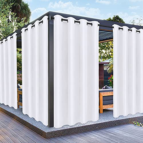 PureFit Outdoor Curtains for Patio Waterproof  Weatherproof, UV and Fade Resistant Outside Curtains for Gazebo, Front Porch, Pergola, Sun Blocking Privacy Curtain, 52W x 84L inch, 1 Panel, White