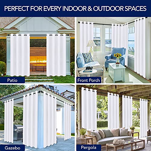 PureFit Outdoor Curtains for Patio Waterproof  Weatherproof, UV and Fade Resistant Outside Curtains for Gazebo, Front Porch, Pergola, Sun Blocking Privacy Curtain, 52W x 84L inch, 1 Panel, White