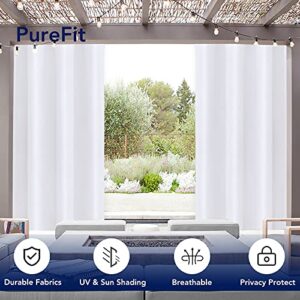 PureFit Outdoor Curtains for Patio Waterproof  Weatherproof, UV and Fade Resistant Outside Curtains for Gazebo, Front Porch, Pergola, Sun Blocking Privacy Curtain, 52W x 84L inch, 1 Panel, White