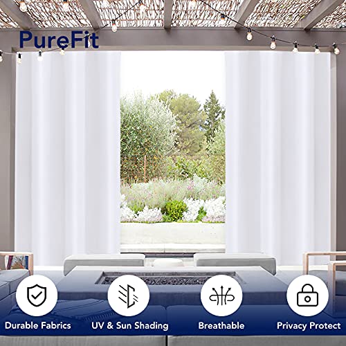 PureFit Outdoor Curtains for Patio Waterproof  Weatherproof, UV and Fade Resistant Outside Curtains for Gazebo, Front Porch, Pergola, Sun Blocking Privacy Curtain, 52W x 84L inch, 1 Panel, White