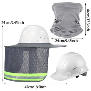 2 Pcs Sun Hard Hat Neck Protection High Visibility Full Brim Mesh Sun Protection and Neck Gaiter Bandana Face Scarf for Hard Hat Accessories, Reflective (Grey)