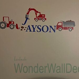 Talkkmywall Trucks Decal, Construction Trucks Decals,Excavator Mixer Sticker, Boys Room Wall Decor, Personalized Name With Trucks Wall Stickers