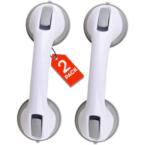 (2 pack) shower handle 12 inch grab bars for bathtubs and showers suction bar handles handicap elderly seniors safety bathroom bath grip - balance assist only for tiles glass & hard plastic