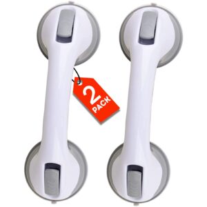 (2 Pack) Shower Handle 12 inch Grab Bars for Bathtubs and Showers Suction Bar Handles Handicap Elderly Seniors Safety Bathroom Bath Grip - Balance Assist ONLY for Tiles Glass & Hard Plastic