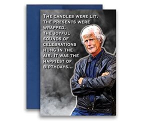 dateline inspired keith morrison parody funny birthday card murder mystery greeting card 5x7 inches w/envelope