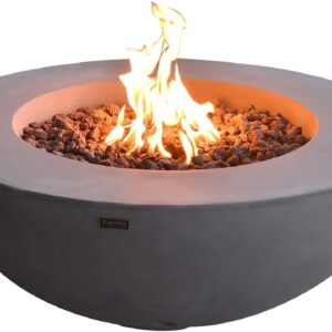 AMS Fireplace Elementi Lunar Bowl Cast Concrete Fire Table, Outdoor Fire Pit Fire TablePatio Furniture, Stainless Steel Burner, Canvas Cover and Lava Rock Included, Free Wind Guard (Natural Gas)