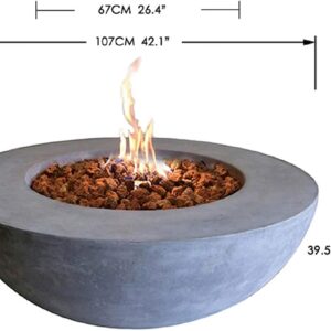 AMS Fireplace Elementi Lunar Bowl Cast Concrete Fire Table, Outdoor Fire Pit Fire TablePatio Furniture, Stainless Steel Burner, Canvas Cover and Lava Rock Included, Free Wind Guard (Natural Gas)