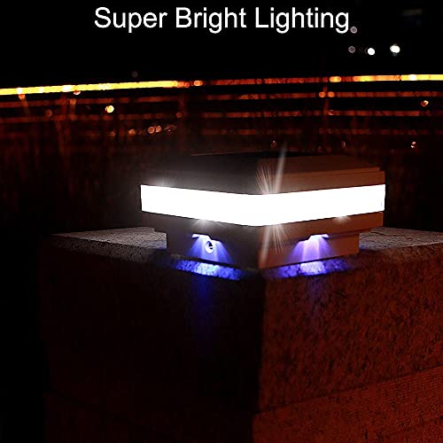 Geyueya Home Solar LED Post Lights Outdoor Garden Waterproof IP65 Square White Landscape Post Cap Lamp for 4x4 5x5 6x6 Wooden Posts in Patio Fence Deck Post Lights Solar Powered, Black (4 Packs)