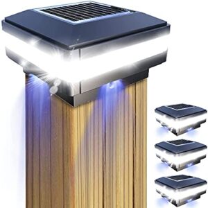 Geyueya Home Solar LED Post Lights Outdoor Garden Waterproof IP65 Square White Landscape Post Cap Lamp for 4x4 5x5 6x6 Wooden Posts in Patio Fence Deck Post Lights Solar Powered, Black (4 Packs)