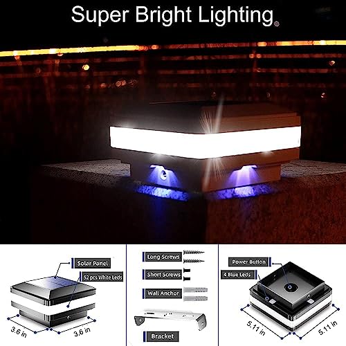 Geyueya Home Solar LED Post Lights Outdoor Garden Waterproof IP65 Square White Landscape Post Cap Lamp for 4x4 5x5 6x6 Wooden Posts in Patio Fence Deck Post Lights Solar Powered, Black (4 Packs)