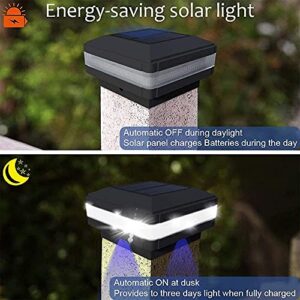 Geyueya Home Solar LED Post Lights Outdoor Garden Waterproof IP65 Square White Landscape Post Cap Lamp for 4x4 5x5 6x6 Wooden Posts in Patio Fence Deck Post Lights Solar Powered, Black (4 Packs)