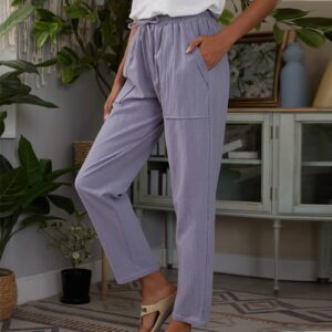 Bravetoshop Women's Cotton Linen Pants Lightweight Wide Leg Pants Summer Casual Baggy Trousers with Pockets (Purple,M)