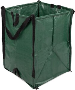 durasack heavy duty home and yard waste bag 48-gallon woven polypropylene, reusable lawn and leaf garden bag with reinforced carry handles, pop-up self-standing garbage can, green