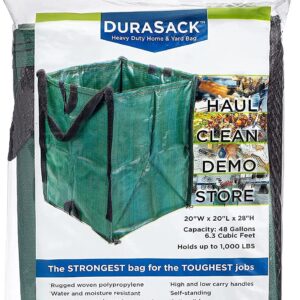 DURASACK Heavy Duty Home and Yard Waste Bag 48-Gallon Woven Polypropylene, Reusable Lawn and Leaf Garden Bag with Reinforced Carry Handles, Pop-Up Self-Standing Garbage Can, Green