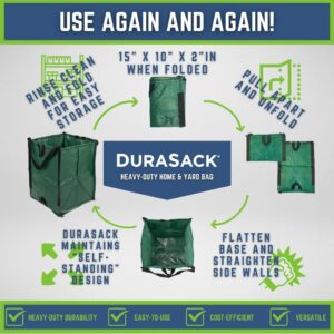 DURASACK Heavy Duty Home and Yard Waste Bag 48-Gallon Woven Polypropylene, Reusable Lawn and Leaf Garden Bag with Reinforced Carry Handles, Pop-Up Self-Standing Garbage Can, Green