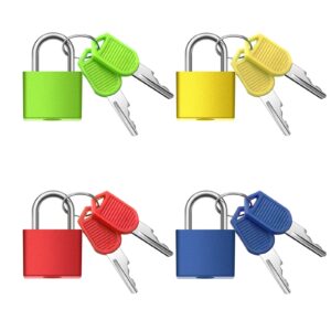 luggage locks with keys suitcase locks mini metal keyed padlocks for backpack boxes laptop bag school gym locker 23mm (dark blue, red, green, yellow,4 pieces)